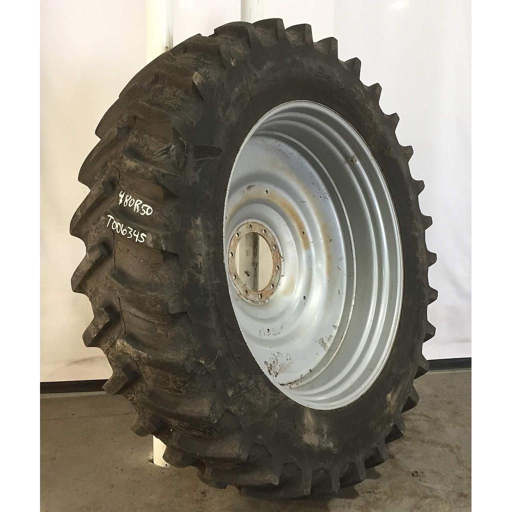 USED 480/80R50 Firestone Radial Deep Tread 23 R-1W on Case IH Silver Mist 10-Hole Formed Plate ...
